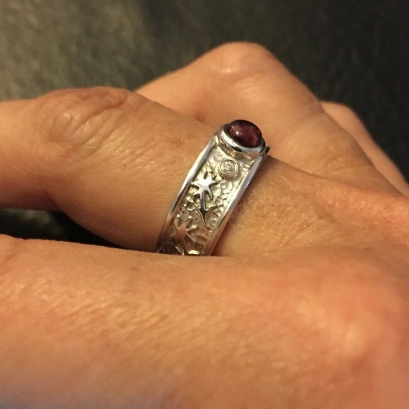 JTV | Accessories | Sterling Silver Amber Sculpted Flower Band Ring ...